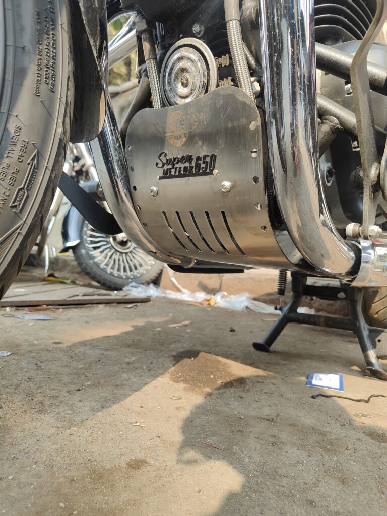 SUPER METEOR 650 ENGINE SUMP GUARD (SILVER) STAINLESS STEEL RUSTFREE ...